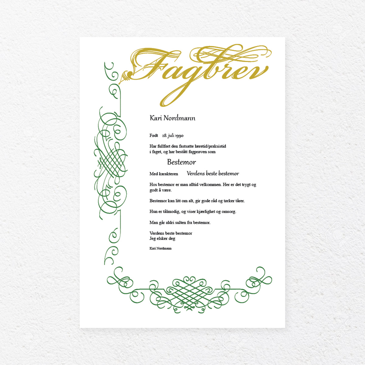 Fagbrev i verdens beste bestemor eller bestefar – Heimekoseleg